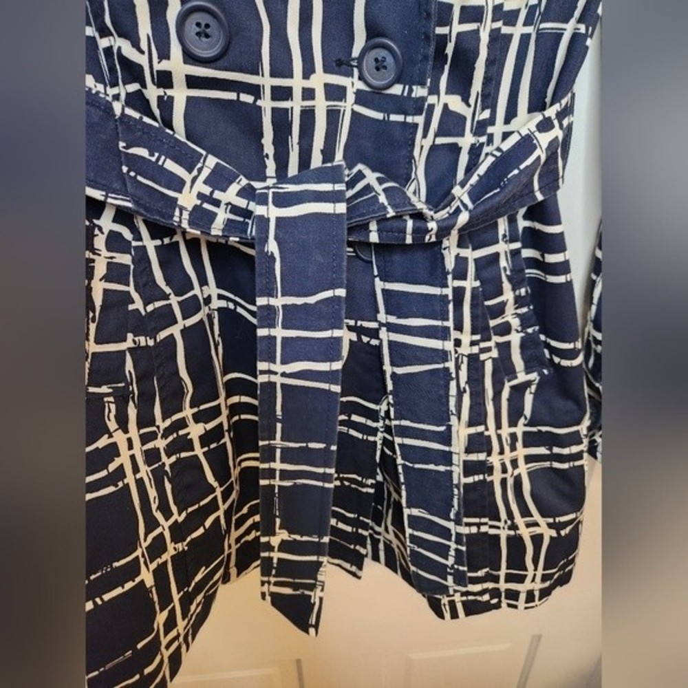 Merona Blue/White Geometric Lined Trench Coat Size Sm… - Gem